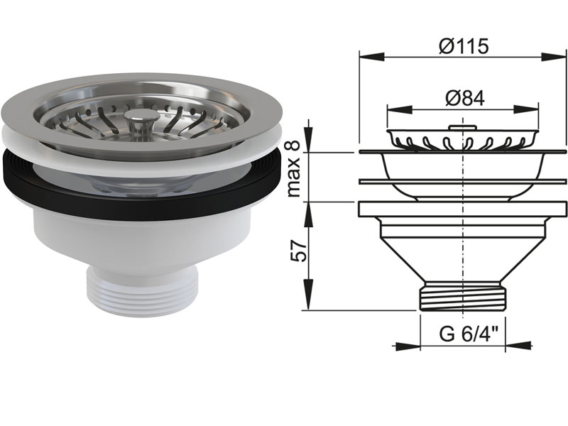 Pileta za sudoperu 6/4″ Ø115