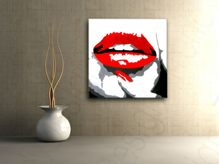 Ručno slikane slike na platnu Pop Art RED LIPS