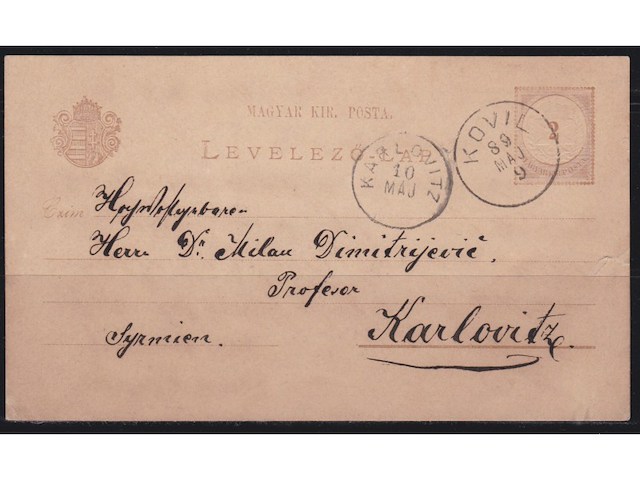 Madjarska Hrvatska 1889 post.celina Kovil-Karlovac
