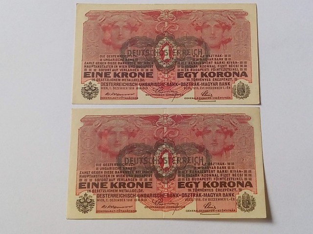 1 Kruna Krone 1916.g -Austrija - 2 Novčanice LEPE