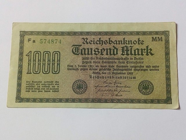 1000 Maraka 1922.g - Nemačka - LEPA -