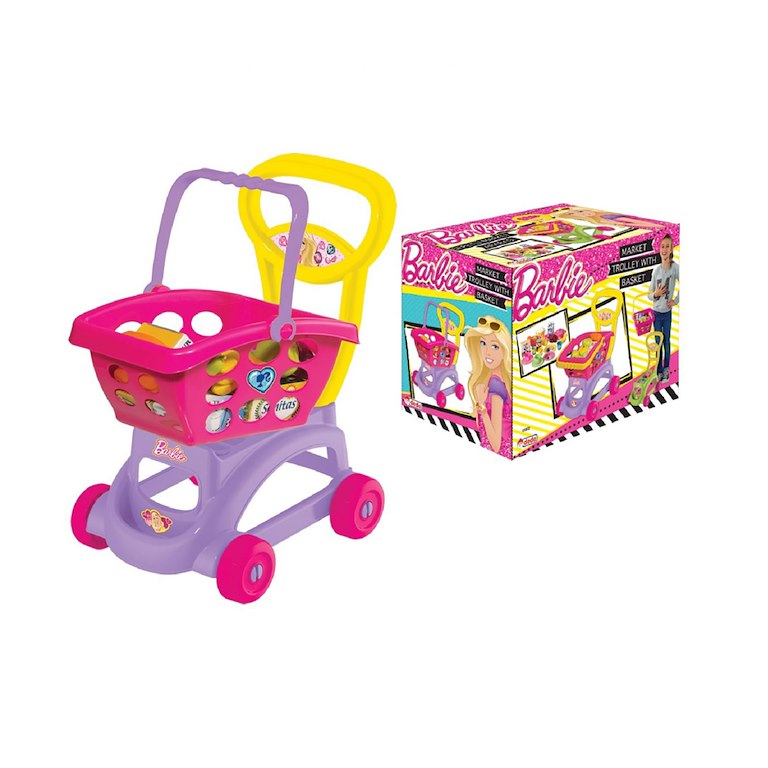 Dede Dečija Market kolica sa korpom za kupovinu sa namirnicama Barbie 019728