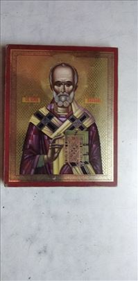 Ikona Sveti Nikola stampana,na dasci 12,3x10 cm.oc