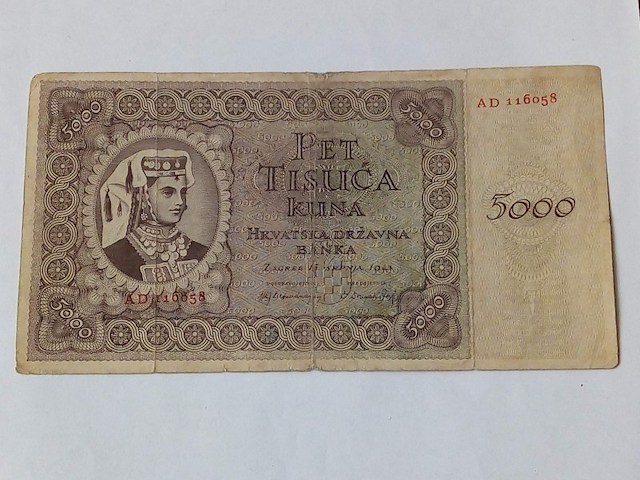 5000 Kuna 1943.g - Hrvatska - NDH -