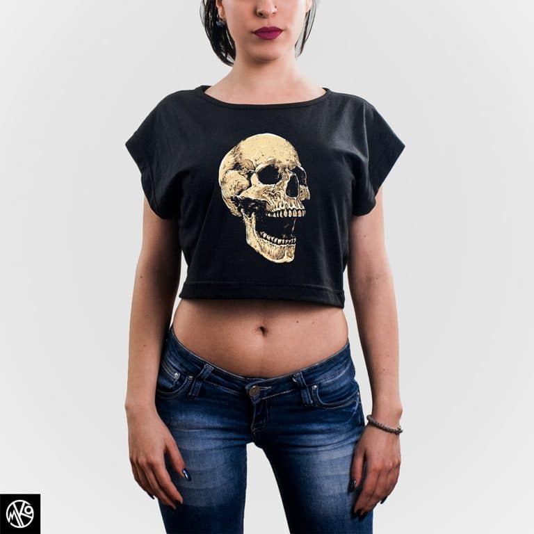 Hand Drawn Skull Crop Top majica