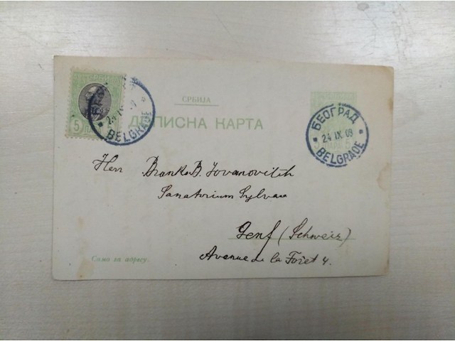 DOPISNA KARTA / BEOGRAD - GENF ( ŽENEVA ) 1909