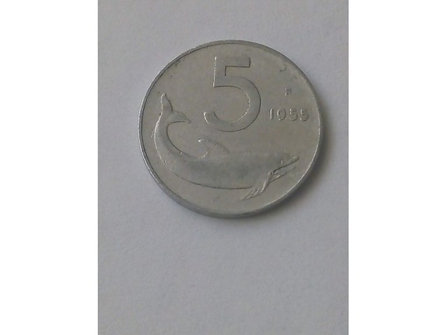 5 Lira 1955.godine - Italija - Delfin -