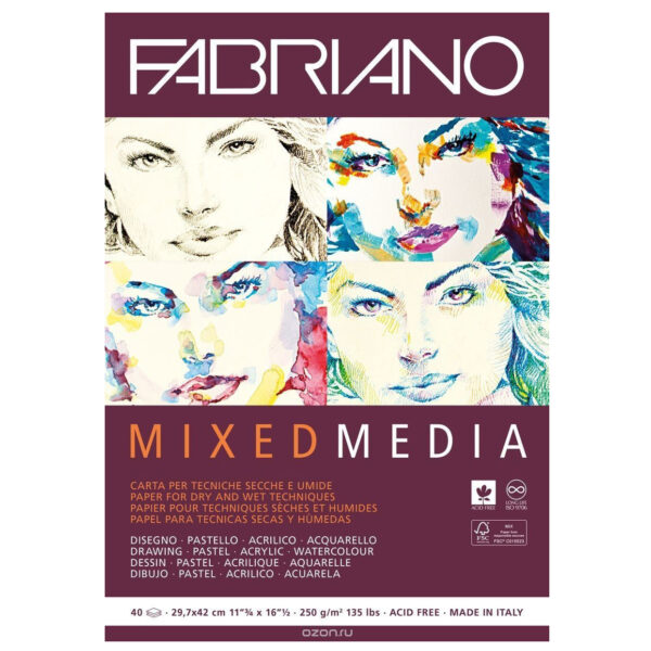 Slikarski Blok Mixed Media 29,7x42cm 40L 250g Fabriano