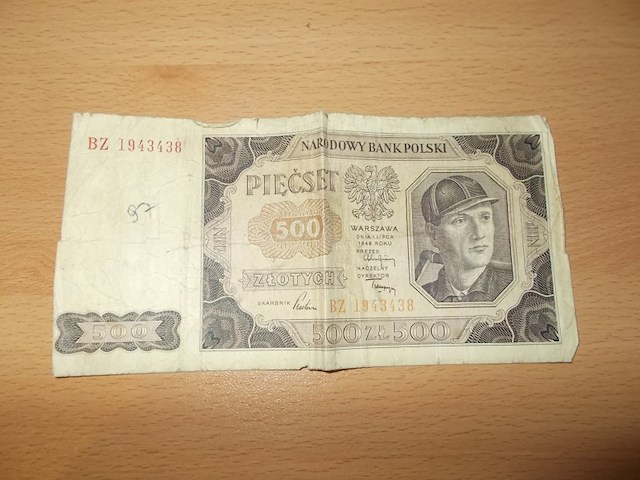 Stari papirni novac/500 zlota Poljska/1948