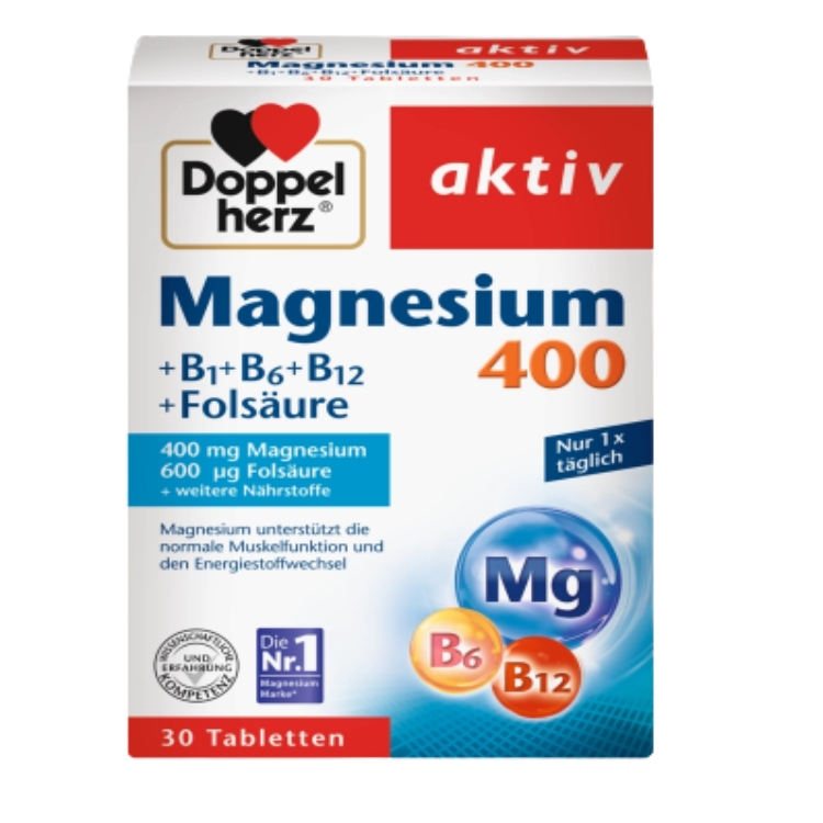 Doppelherz Aktiv Magnezijum 400 + B1+ B6 + B12 + folna kiselina 30 tableta