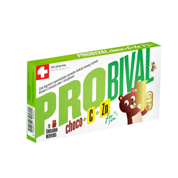 Probival Choco+C+Zn 20 čokoladnih medvedića