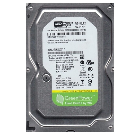 Western Digital HDD 3.5" 1TB WD10EURX WD AV-GP Green IntelliPower 64mb SATA3