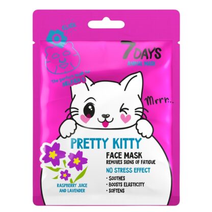 Sheet maska za otklanjanje tragova umora na licu 7DAYS Animal Mask Pretty Kitty 28g