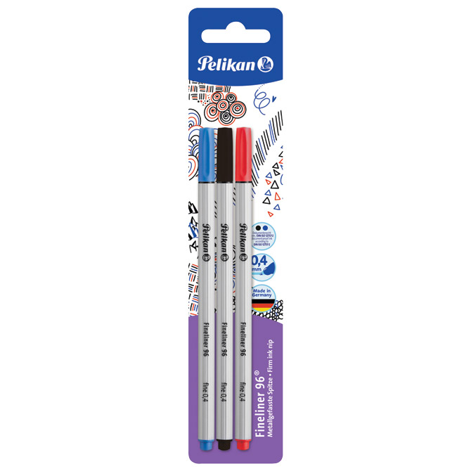 Flomaster fineliner 0,4mm 96F pk3 Pelikan 940627 sortirano blister