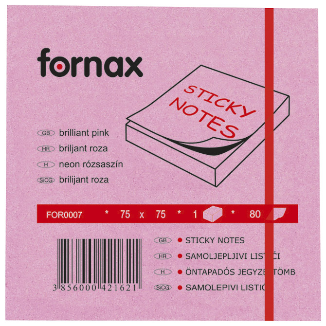 Blok samolepljiv 75x75mm 80L Fornax neon-roze