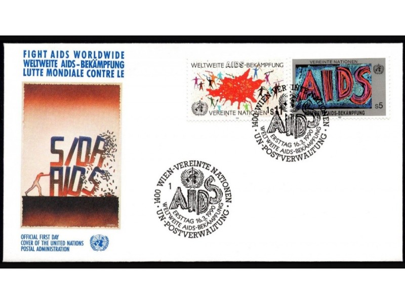 UN FDC 1990 god. Wien - Borba protiv AIDS-a