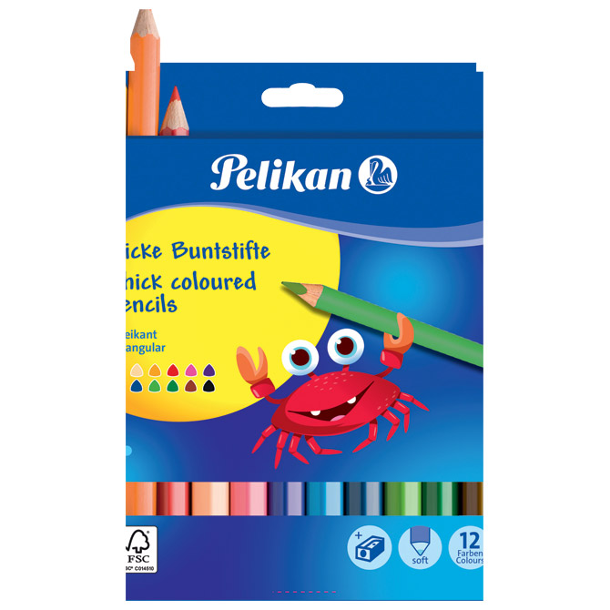 Boje drvene 12boja+rezač jumbo Pelikan 700160 blister