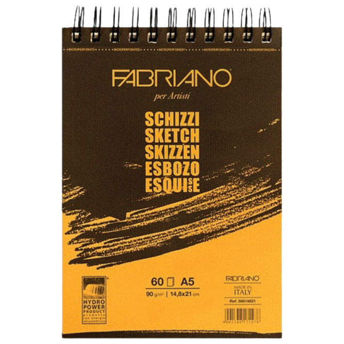 Blok Schizzi skicen crne korice spirala gore A5 60L 90g Fabriano 56614821