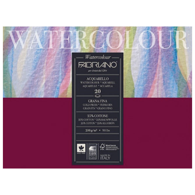 Blok Watercolour 20x20cm 20L 200g (cold pressed/grana fina) Fabriano 72612020