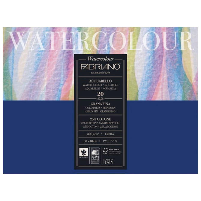 Blok Watercolour 30x40cm 20L 300g (cold pressed/grana fina) Fabriano 73613040