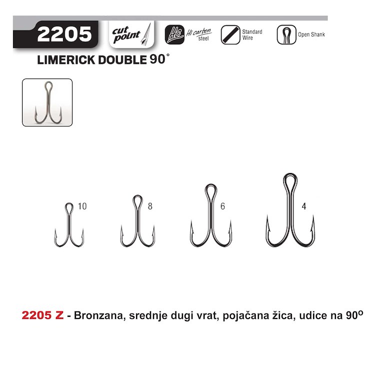 2205 Z (9908 BZ)- Bronzana, srednje dugi vrat, pojačana žica, udice na 90° pak. 25 komada