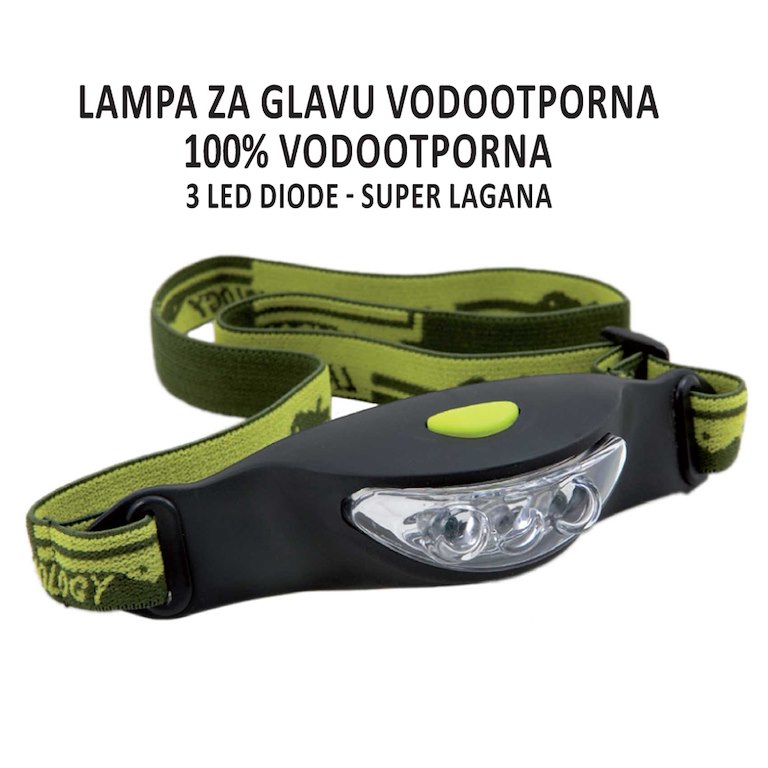 Lampa za glavu 100% VODOOTPORNA,3 Led diode – Super lagana