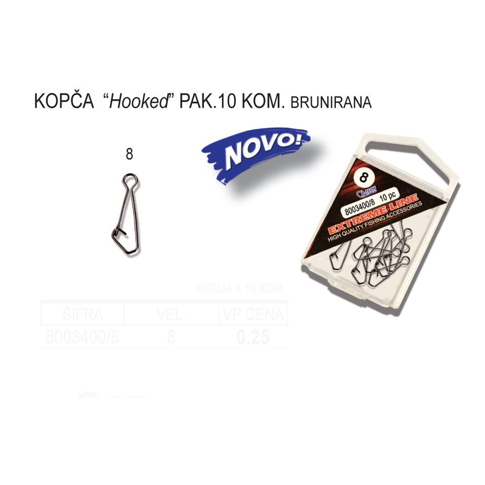 Kopča “HOOKED” pak. 10 kom. Veličina 8. – BRUNIRANA