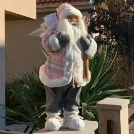Deda Mraz sa skijama i džakom roze-sivi 60 cm