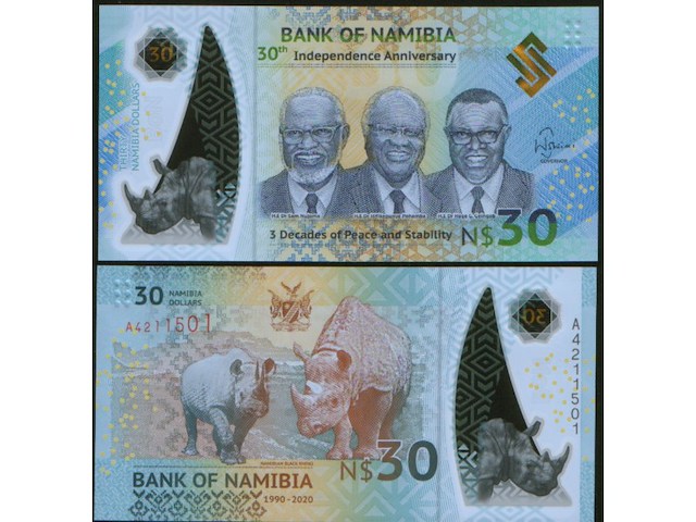 Namibia 30 Dollars 2020. UNC Polymer.