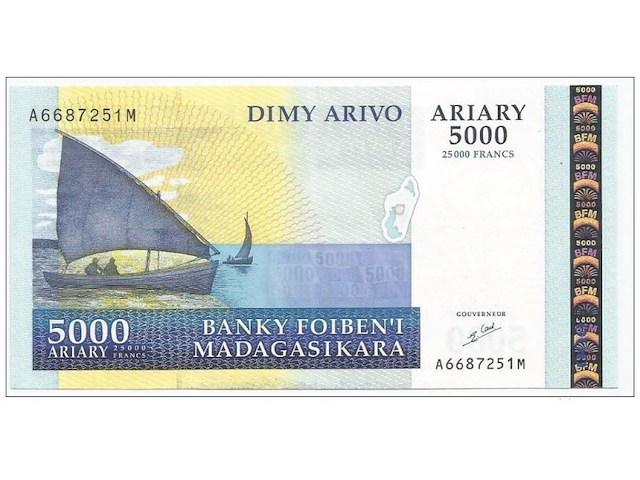 Madagascar 5000 ariary 25000 francs ND AUNC