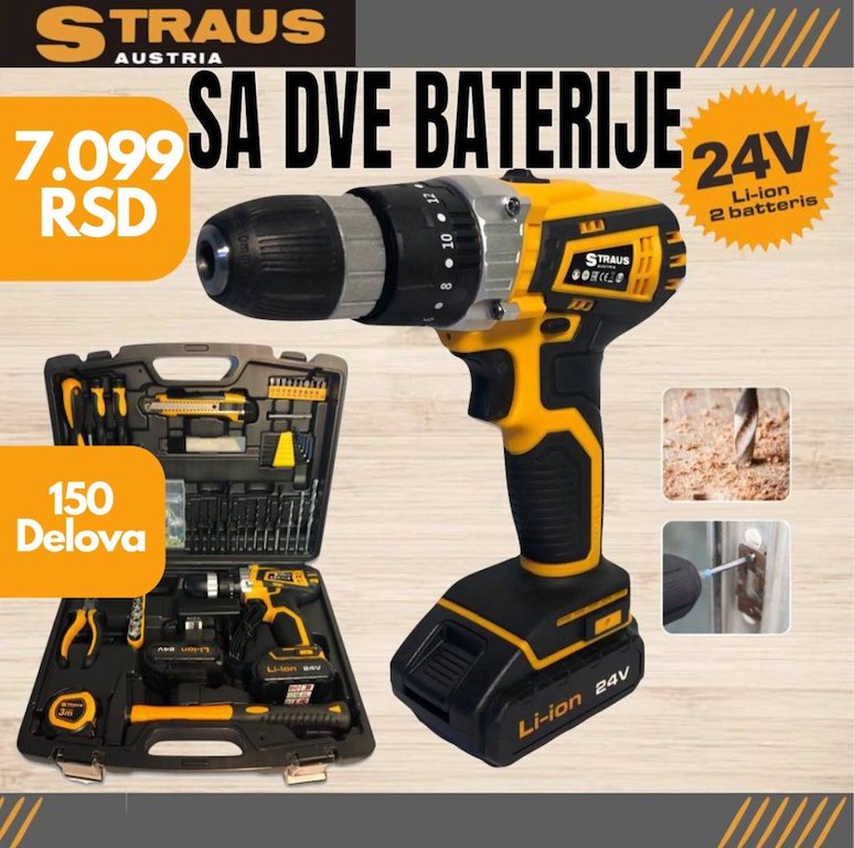 Straus Austria Aku bušilica 24V + 150 delova