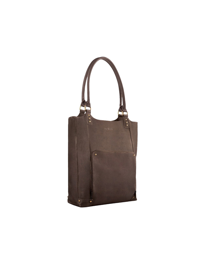 TORBA CHAMBERS LEATHER POLY BUCKET WOMANS TOTE BAG BROWN Solo