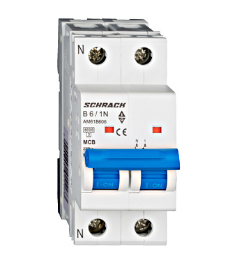 Zaštitni prekidač AMPARO 6kA, B 6A, 1+N
Neutral left, Tip AM6, Standard proizvoda EN 60898-1,IEC 60898-1