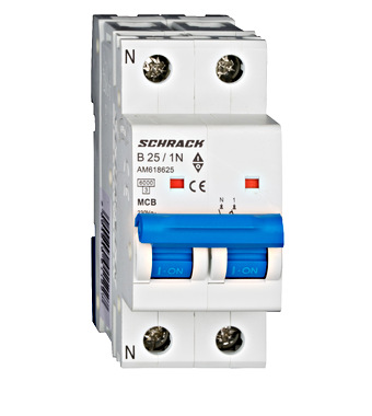 Zaštitni prekidač AMPARO 6kA, B 25A, 1+N
Neutral left, Tip AM6, Standard proizvoda EN 60898-1,IEC 60898-1