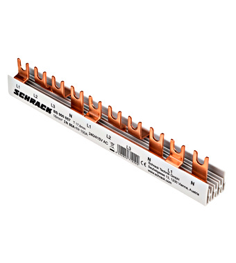 Sabirnica, 1xRCCB 4-pole, 1xMCB 3+N, 1xMCB 1+N, 10MW, 16mm²
Compact-Busbar, Forkbusbar, 4-pole, not possible to break off