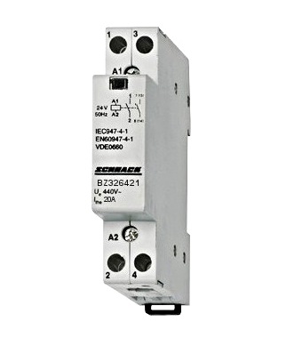 Instalac. kontaktor AC1: 20A/400V, 1NO+1NC, 24+X164:X229VAC
serija BZ, 2-polni, širine 1 modula=17,5 mm tip R20–11 24