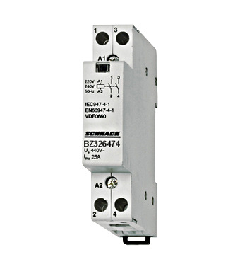 Instalacioni kontaktor AC1: 25A/400V, 2NO, 24VAC
serija BZ, 2-polni, širine 1 modula=17,5 mm tip R25–20 24