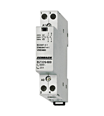 Instalacioni kontaktor AC1: 25A/400V, 2NC, 24VAC
serija BZ, 2-polni, širine 1 modula=17,5 mm tip R25–02 24