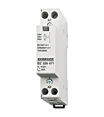 Instalacioni kontaktor AC1: 20A/400V, 1NO, 230VAC
serija BZ, 1-polni, širine 1 modula=17,5 mm tip R20–10 230