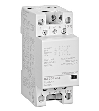 Instalacioni kontaktor AC1: 25A/400V, 4NO, 230VAC
serija BZ, 4-polni, širine 2 modula=35 mm tip R25–40 230