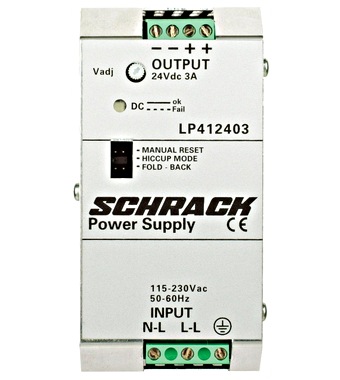 Jednofazno industrijsko napajanje 230VAC/12VDC 5A
Elektonsko napajanje, Kućište za montažu na DIN šinu, Parallel connection possible (up to 2 power supplies)