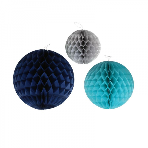 PARTY Silver Blue Honeycomb ball 95609