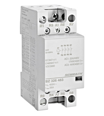 Instalacioni kontaktor AC1: 25A/400V, 4NC, 24VAC
serija BZ, 4-polni, širine 2 modula=35 mm tip R25–04 24
