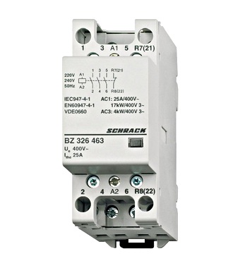 Instalacioni kontaktor AC1: 25A/400V, 3NO+1NC, 230VAC
serija BZ, 4-polni, širine 2 modula=35 mm tip R25–31 230