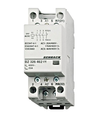 Instalacioni kontaktor AC1: 25A/400V, 3NO+1NC, 24VACDC
serija BZ-VM, 4-polni, širine 2 modula=35 mm tip R25–31VM 24