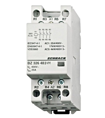 Instalacioni kontaktor AC1: 25A/400V, 4NC, 24VACDC
serija BZ-VM, 4-polni, širine 2 modula=35 mm tip R25–04VM 24