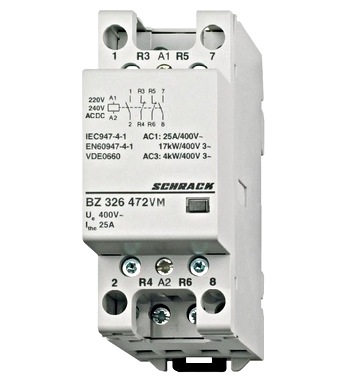 Instalacioni kontaktor AC1: 25A/400V, 2NO+2NC, 230VACDC
serija BZ-VM, 4-polni, širine 2 modula=35 mm tip R25–22VM 230