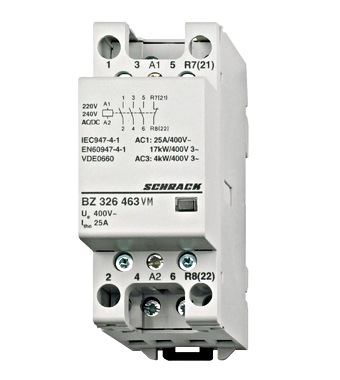 Instalacioni kontaktor AC1: 25A/400V, 3NO+1NC, 230VACDC
serija BZ-VM, 4-polni, širine 2 modula=35 mm tip R25–31VM 230