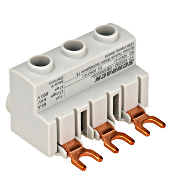 Napojni blok 3p za MZP, BE5 do 63A viljuškasti UL sertifikat
Za priključenje provodnika poprečnog preseka 6-25mm² u zavisnosti od vrste provodnika