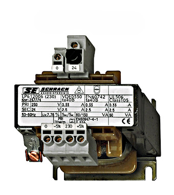 Monofazni upravljački transformator 230V/12V, 100VA, IP00
.